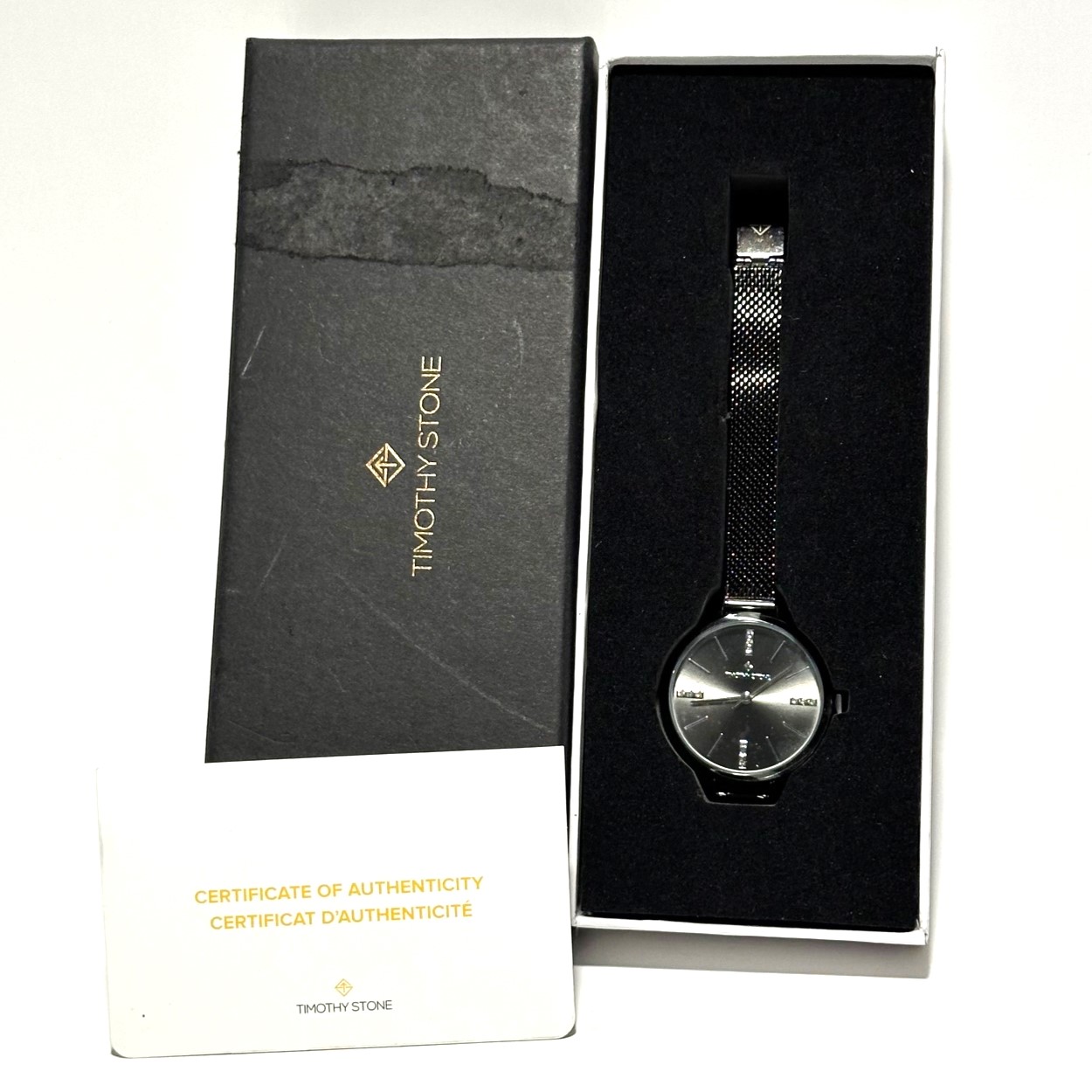 Timothy Stone Oxford Polished Black Watch *imperfect Box ...